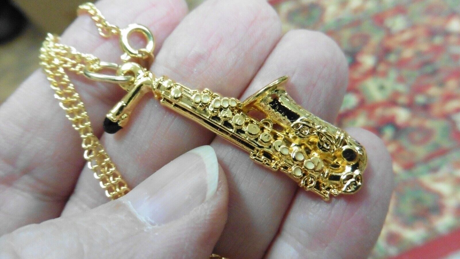(M-15-C) ALTO SAX Saxophone NECKLACE jewelry 24k gold plate I love ...