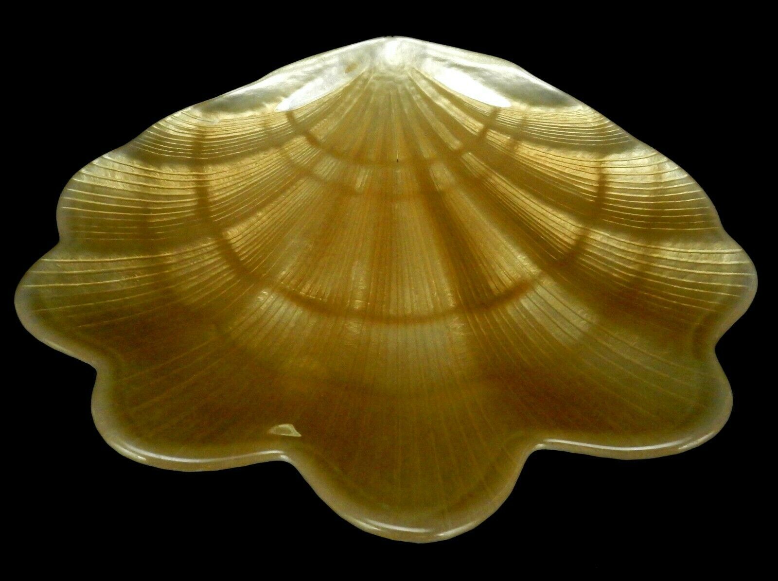 Glass Scallop Shell Serving Platter, 12"x12", Gold Paint Textured Glass ...