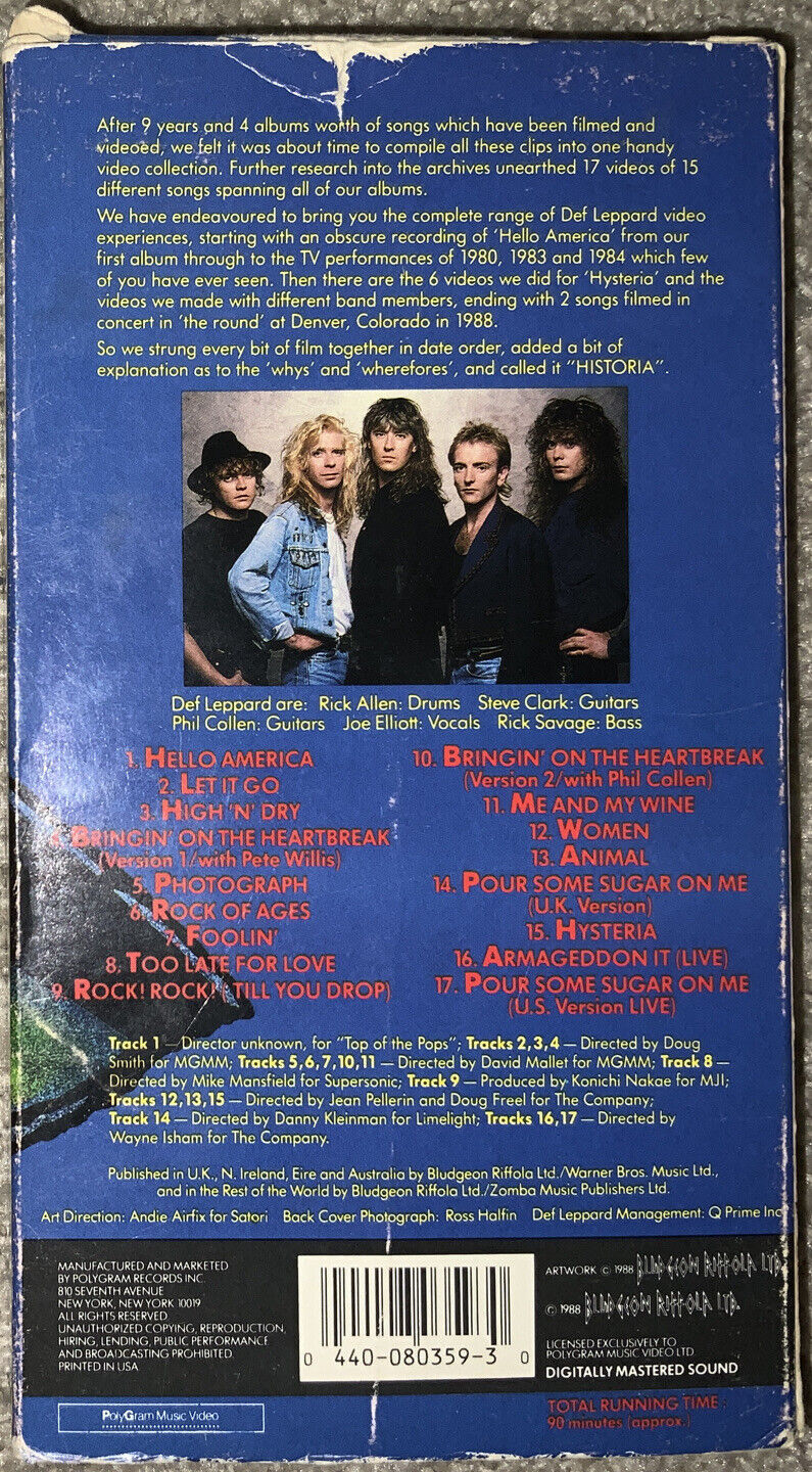 Def Leppard Historia (VHS, HI-FI Stereo, 1988) - VHS Tapes