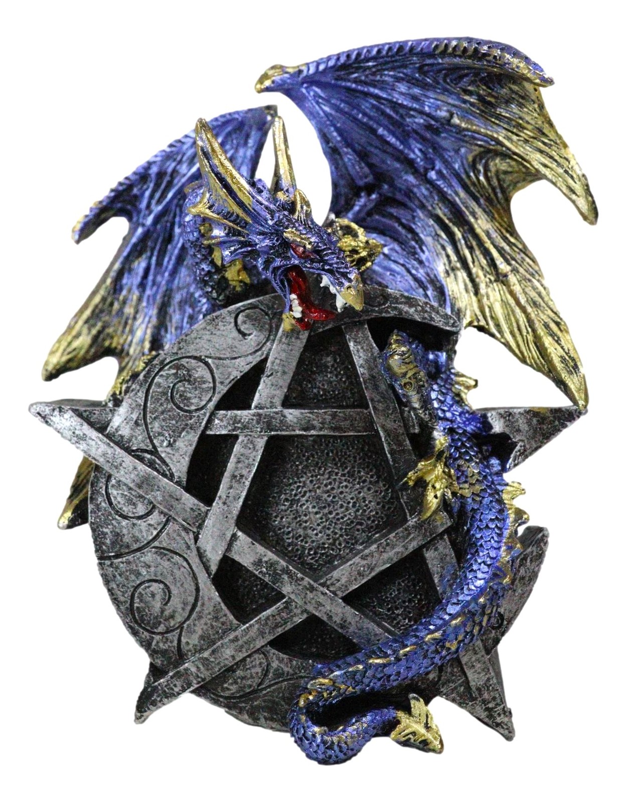 Sky Behemoth Blue And Gold Dragon Guarding Crescent Moon Pentagram Star ...