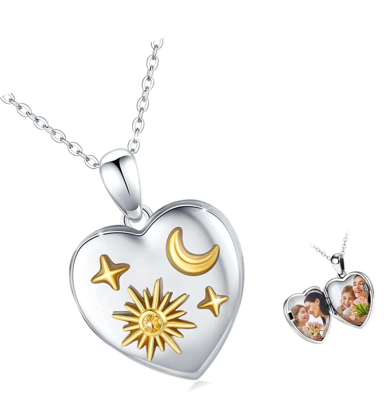 Personalized Heart Locket Necklace Sterling Silver Sun Moon - Necklaces ...
