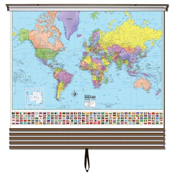 Advanced Political Wall Map Set on Roller w/ Backboard; 5-Map Custom - Maps & Atlases