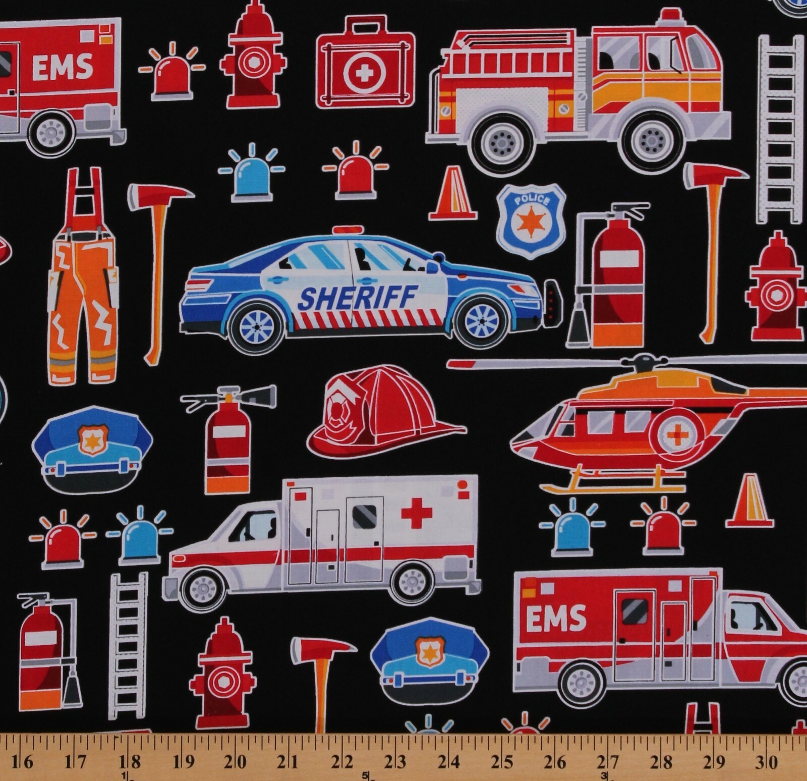 Cotton Firemen Police Ambulance EMS Sheriff Fabric Print by the Yard ...