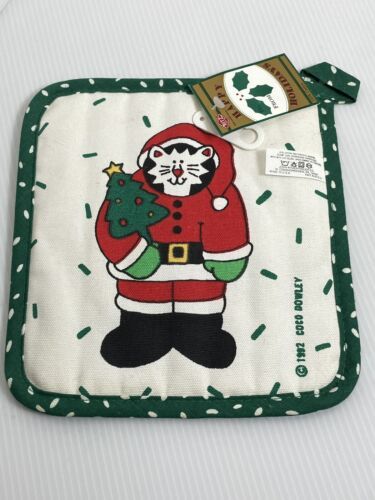 Vintage Christmas New With Tags Pot Holder 1992 Cat Coco Downey Green ...