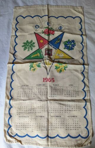 1965 ORDER OF THE EASTERN STAR OES Vintage Year Calendar Linen Tea ...