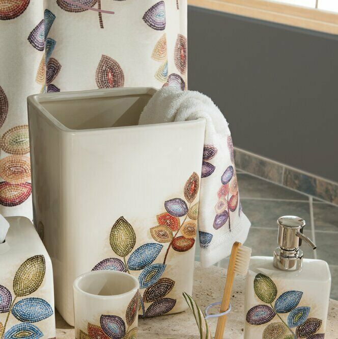 Croscill Mosaic Leaves Waste Basket - Other Bathroom Accessories