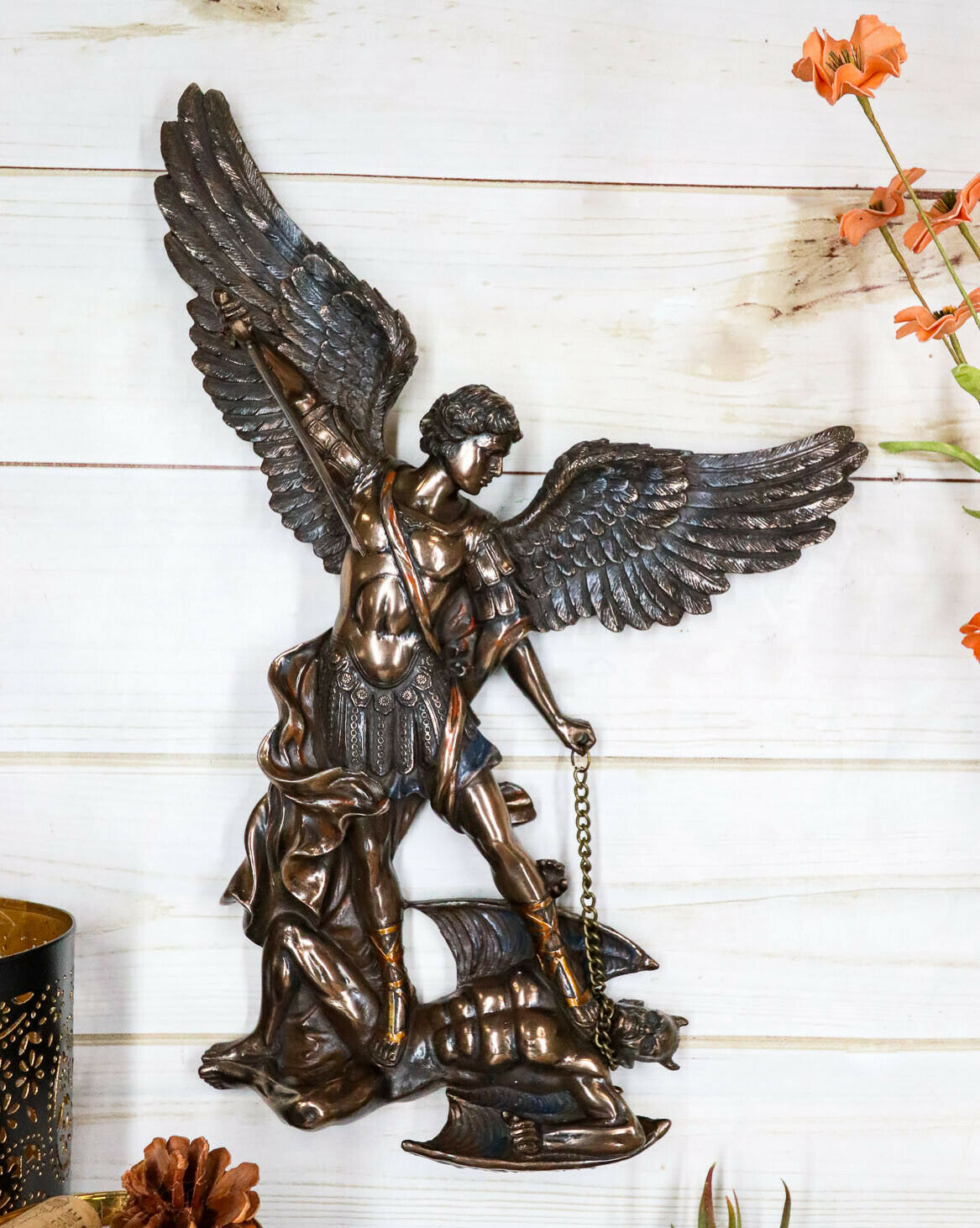 Ebros Archangel Saint Michael Slaying Chained Lucifer Satan 15"H Wall ...