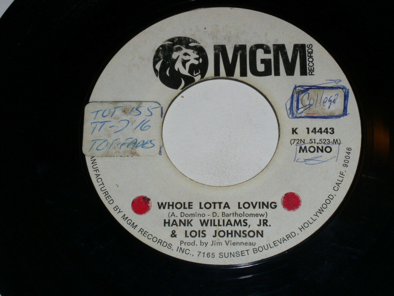 Hank Williams Jr. Lois Johnson Whole Lotta Loving 45 Rpm Record MGM ...