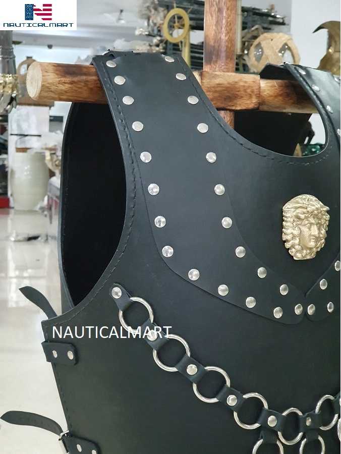 Medieval Greek Leather Breastplate - Brass Studded Armor Costume ...