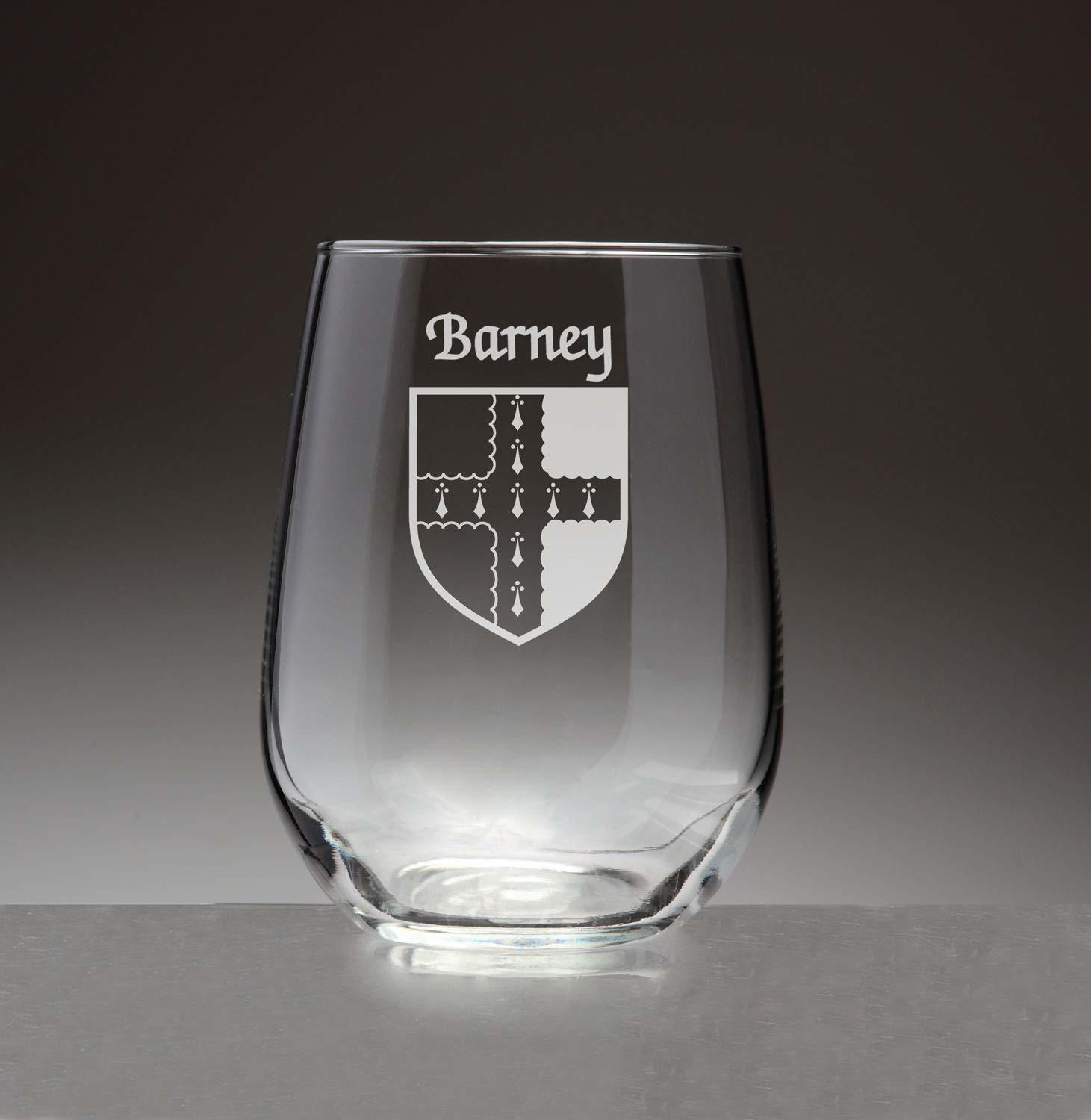 Barney Irish Coat of Arms Stemless Wine Glasses (Sand Etched) - Equipment