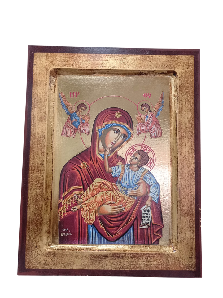 9" Virgin Mary & Jesus Angels Gilded Byzantine Greek Orthodox Wall Icon ...