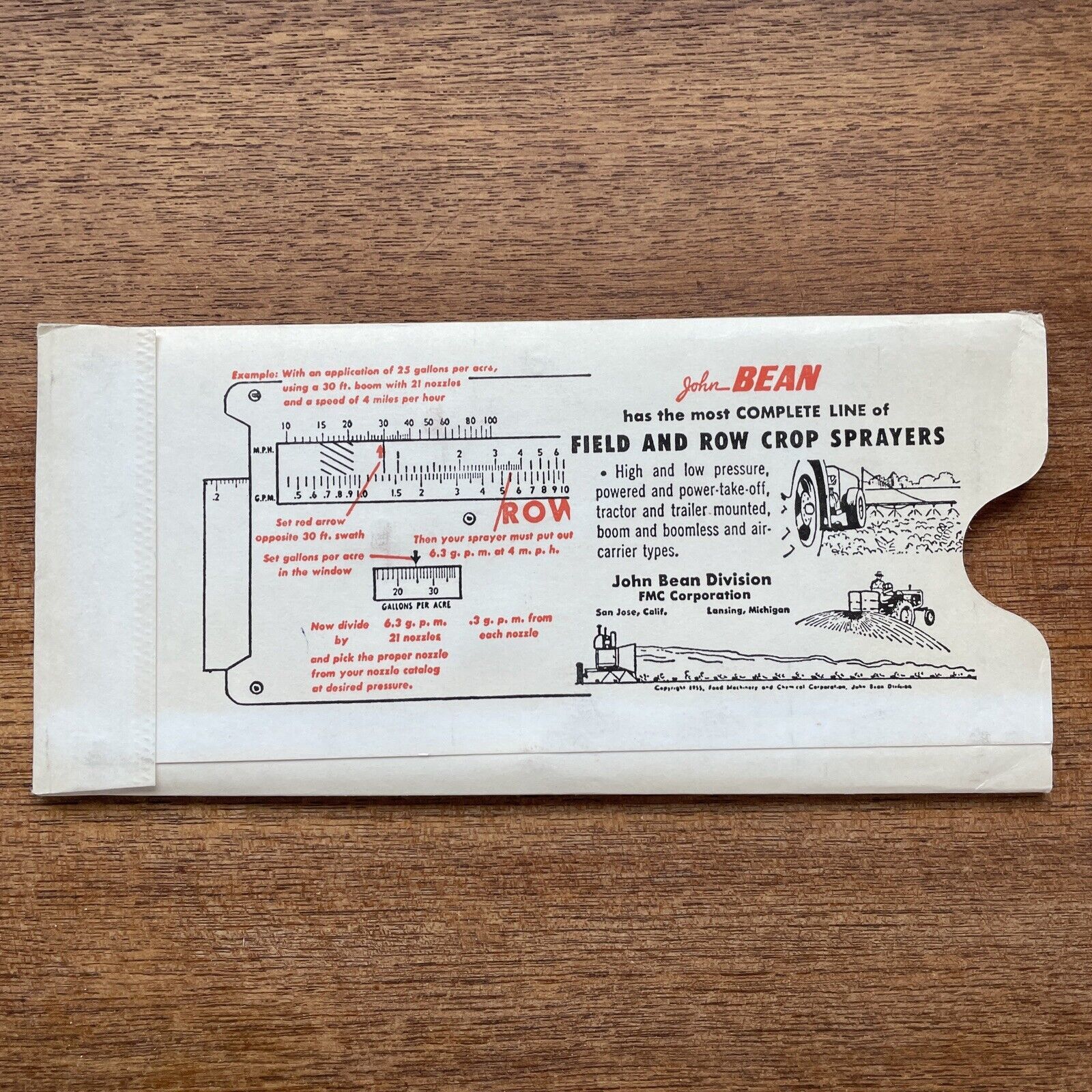 1956 Vintage John Bean Speedsprayer Cardboard Slide Ruler w/ Holder FMC ...