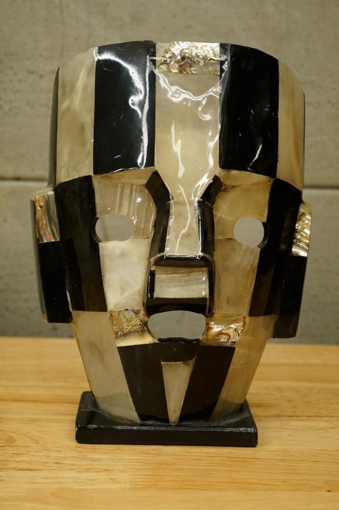 Vintage Mayan Aztec Death Mask Black Onyx Abalone Mother of Pearl ...