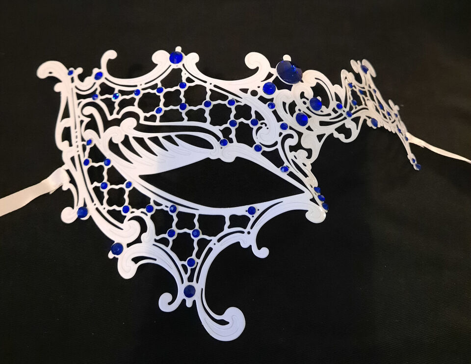 White Blue Crystal Lady Phantom Laser Masquerade Metal Filigree Mask ...
