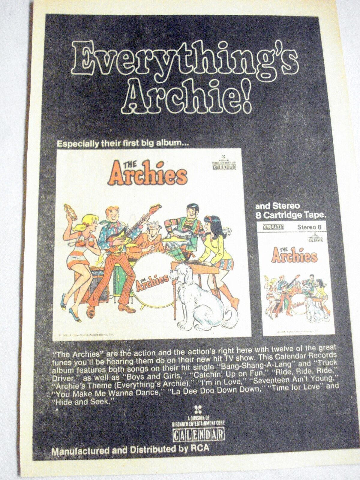 1969 Archie Comics Color Ad The Archies Record Album and 8 Cartridge ...