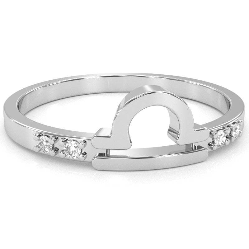 Libra Zodiac Sign Diamond Ring In Solid 14k White Gold - Rings