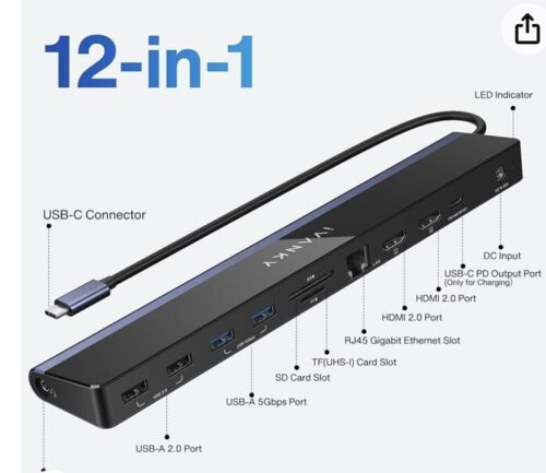 iVANKY EdgeDock 1 USB C Laptop Docking Station with 100W Power Adapter ...