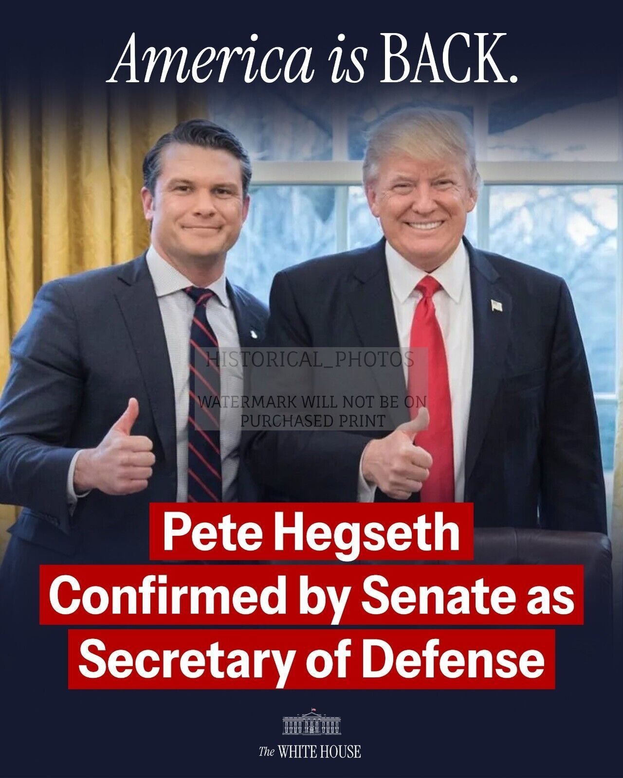 DONALD TRUMP & PETE HEGSETH CONFIRMED AS SECRETARY OF DEFENSE 8X10 PHOTO - Photographs