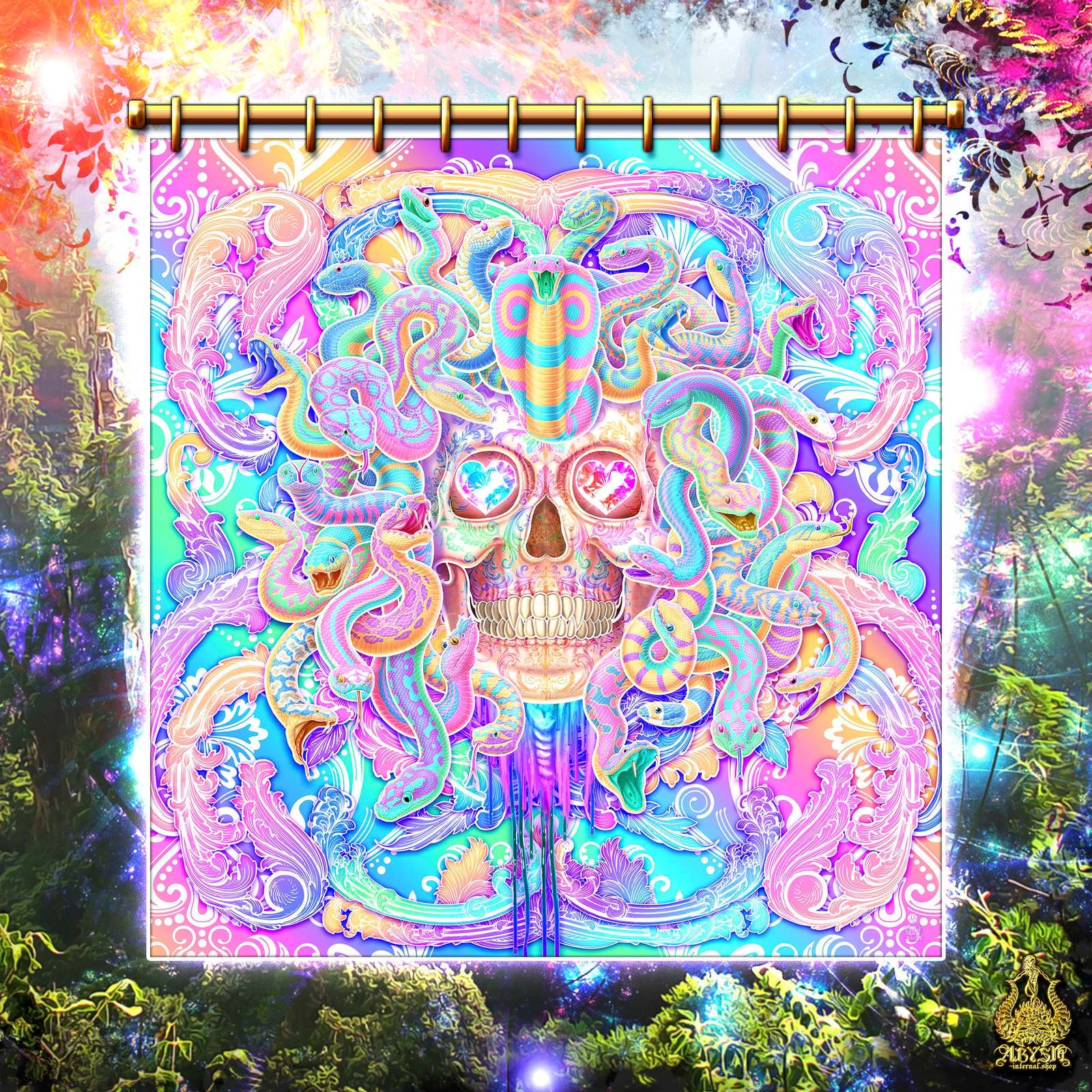 Pastel Horror Skull Medusa Shower Curtain, Weird Art, Yami Kawaii Decor ...