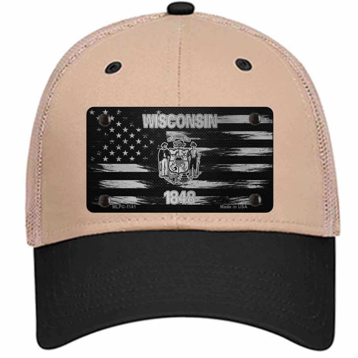 Wisconsin Carbon Fiber Novelty Khaki Mesh License Plate Hat - Hats