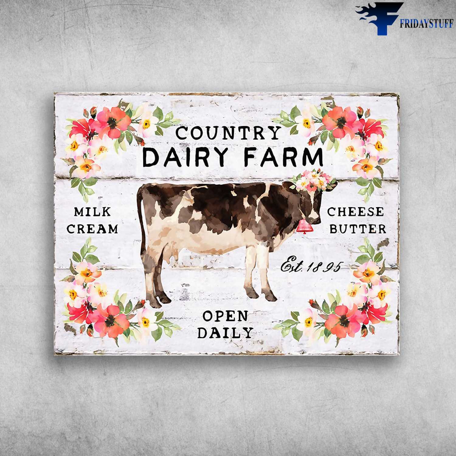 Dairy Cow Farmer Poster Country Dairy Farm Milk Cream Cheese Butter ...