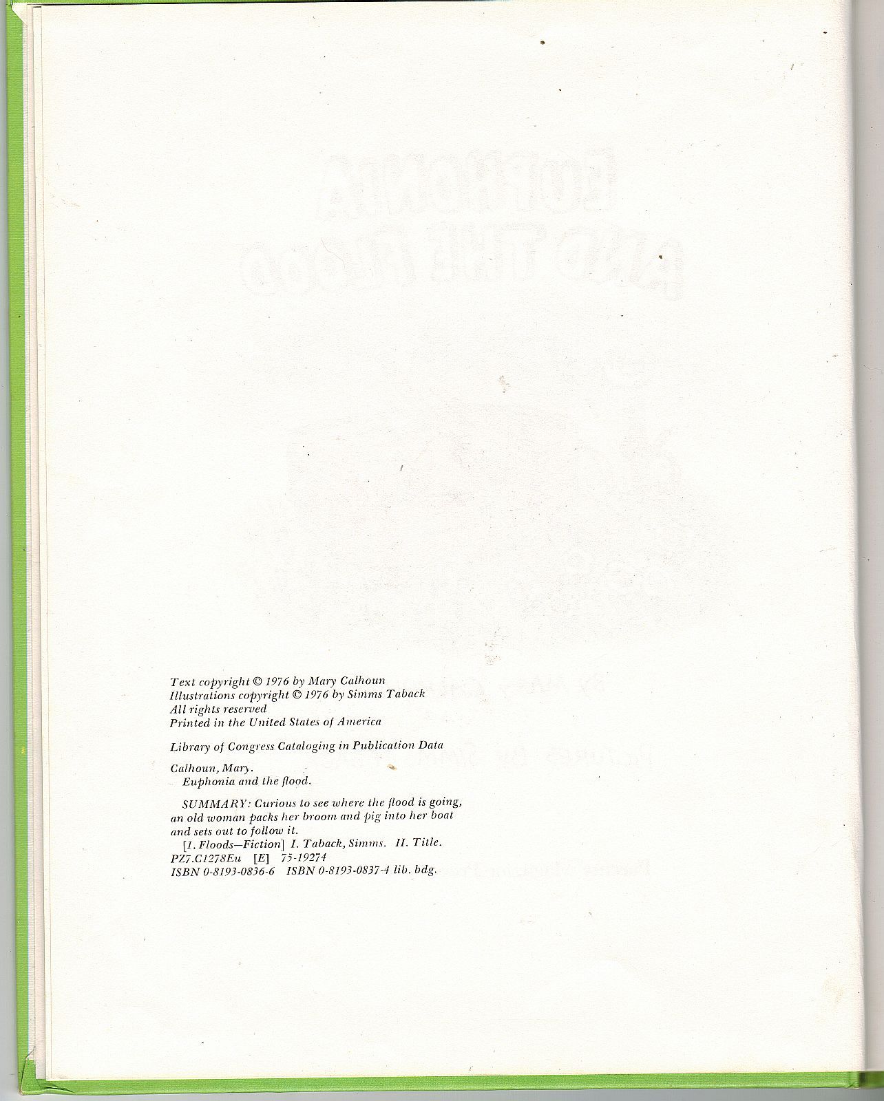 1976 Parents Magazine Euphonia And The Flood Mary Calhoun HC 1ST Ed ...