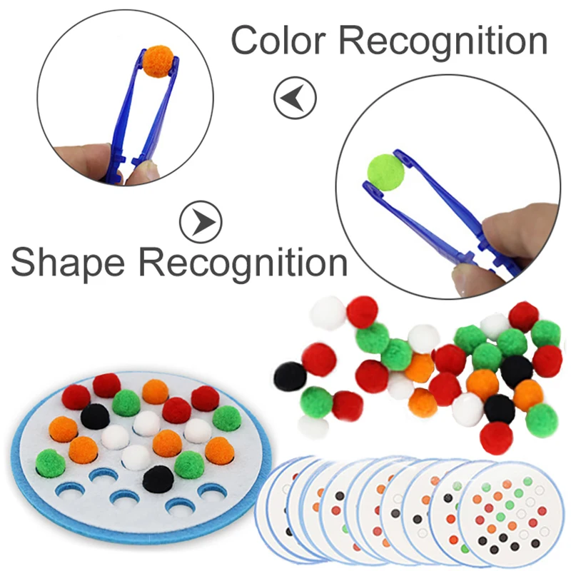 Pompoms Color Sorting Matching Game Baby Preschool Fine Motor Skill ...