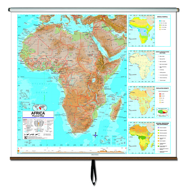 Africa Advanced Physical Classroom Wall Map on Roller - Maps & Atlases