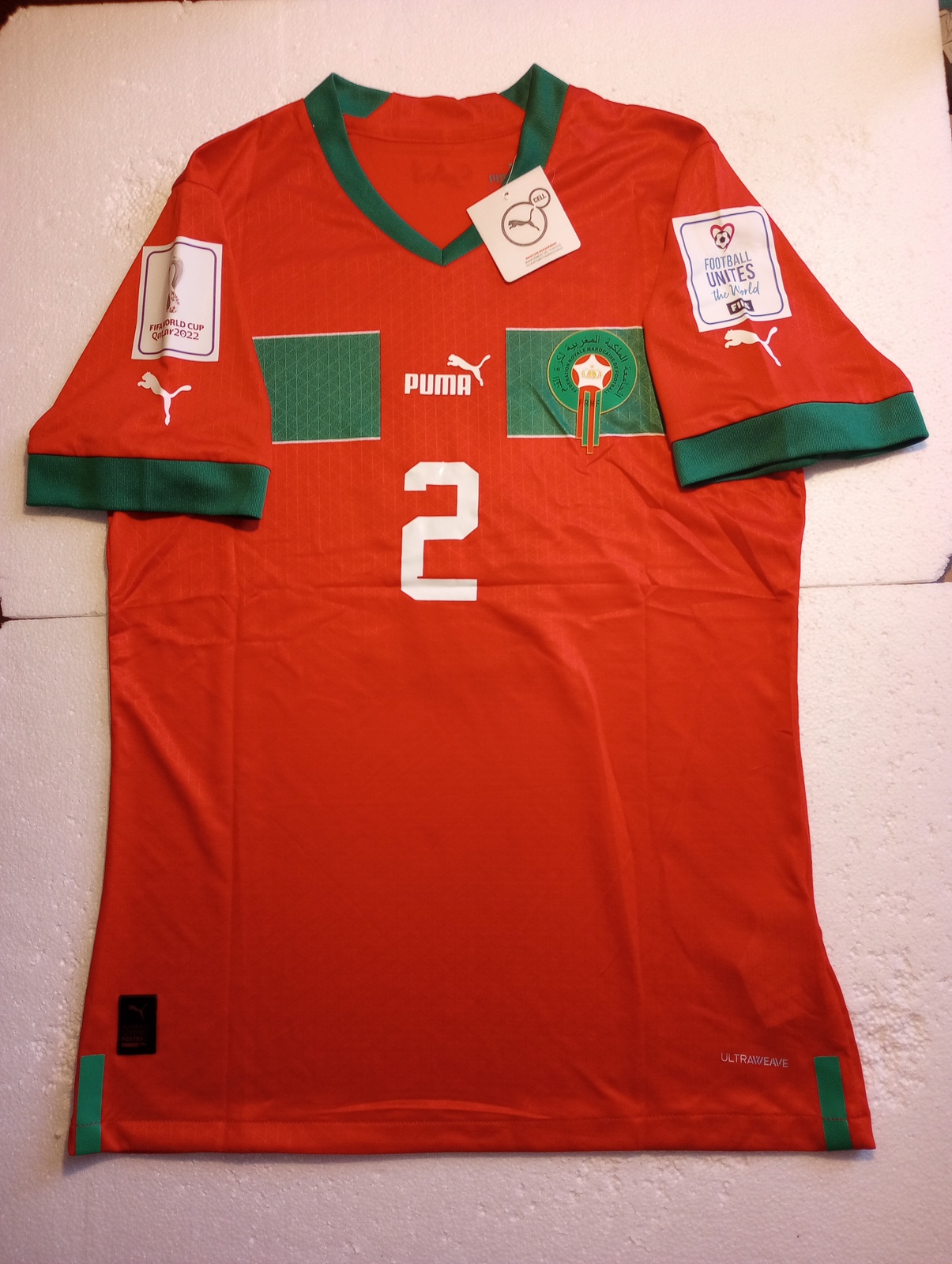 Achraf Hakimi #2 Morocco 2022 World Cup Qatar Match Slim Red Home ...