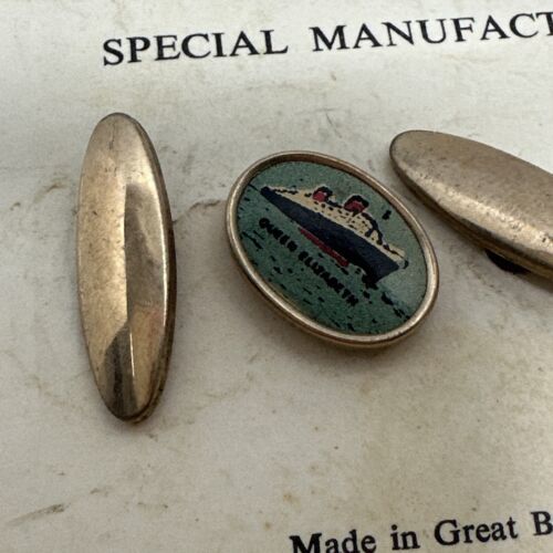 Vintage RMS Queen Elizabeth Cunard Lines Ship Souvenir Cufflinks - Cunard