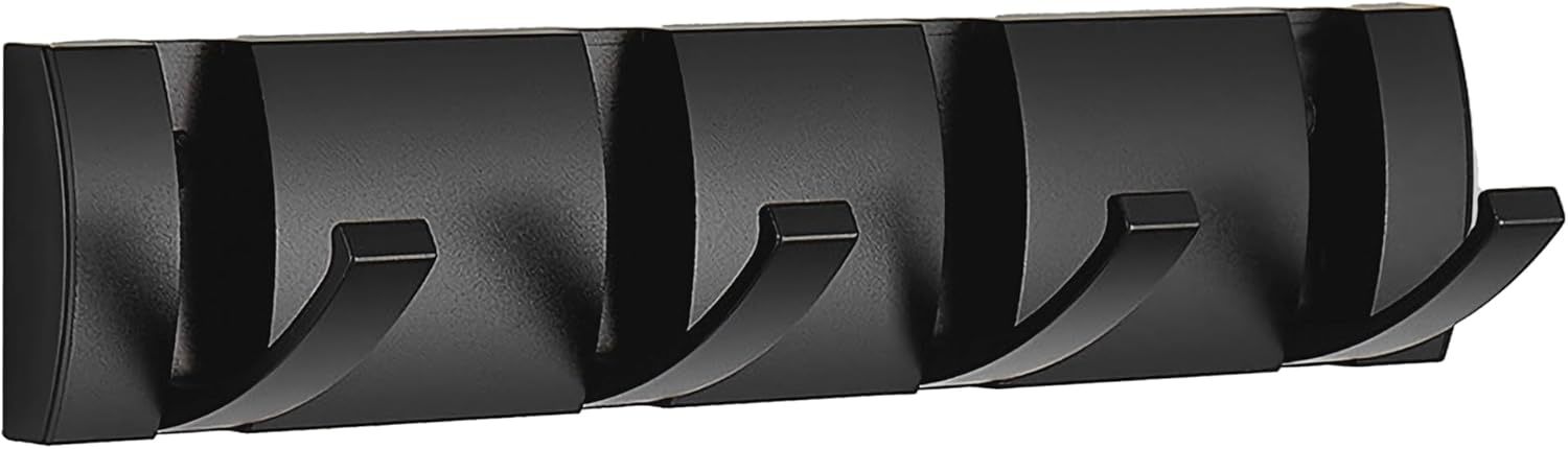Black Wall Coat Rack With 4 Folding Hooks, Modern Heavy Duty, Umbrella ...