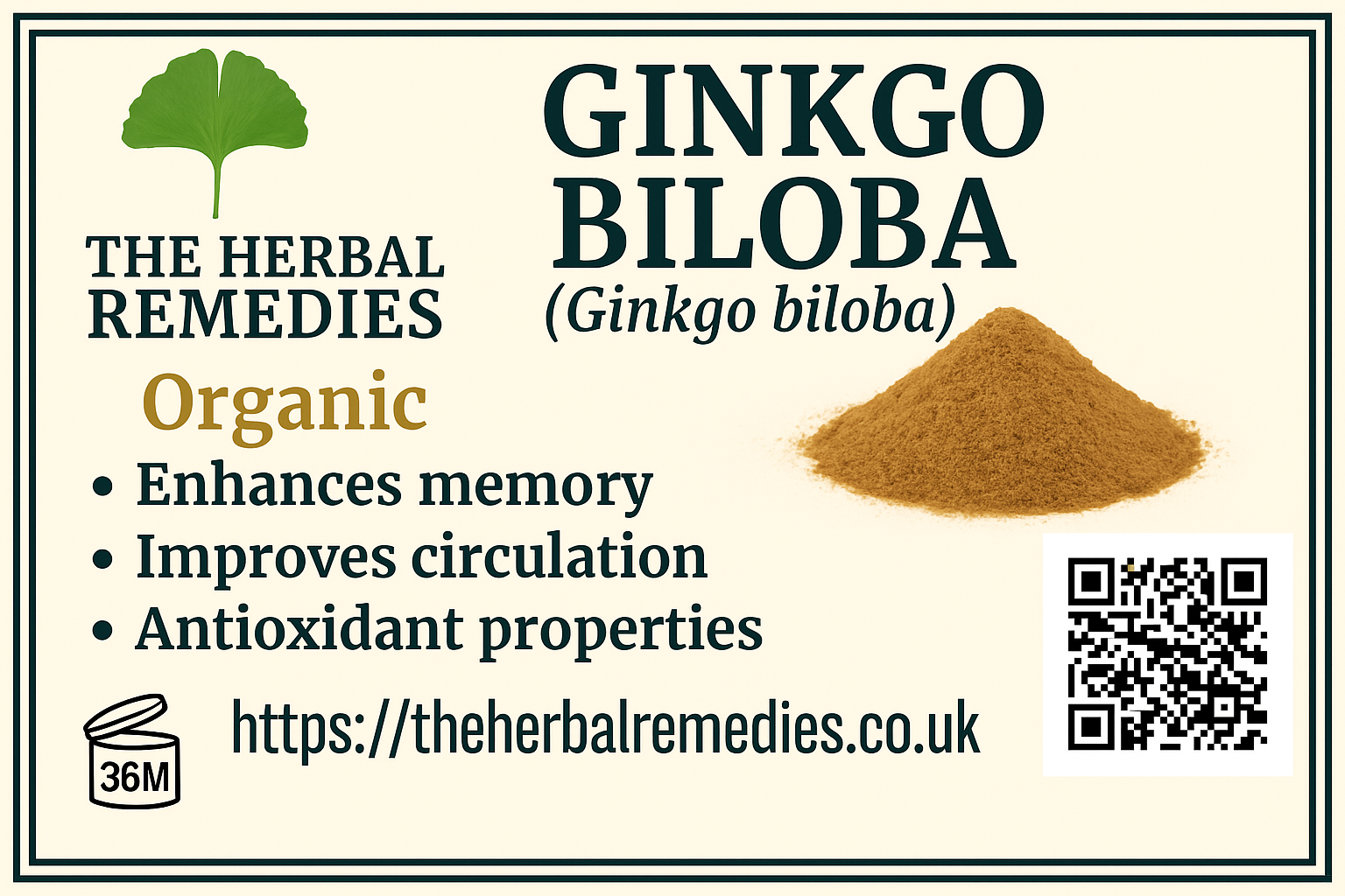 Ginko Biloba gingobiliba leaves powder 50g - Herbal Remedies & Resins