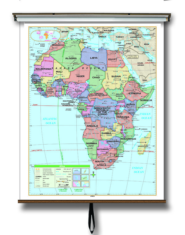 Africa Essential Classroom Wall Map on Roller w/ Backboard - Maps & Atlases