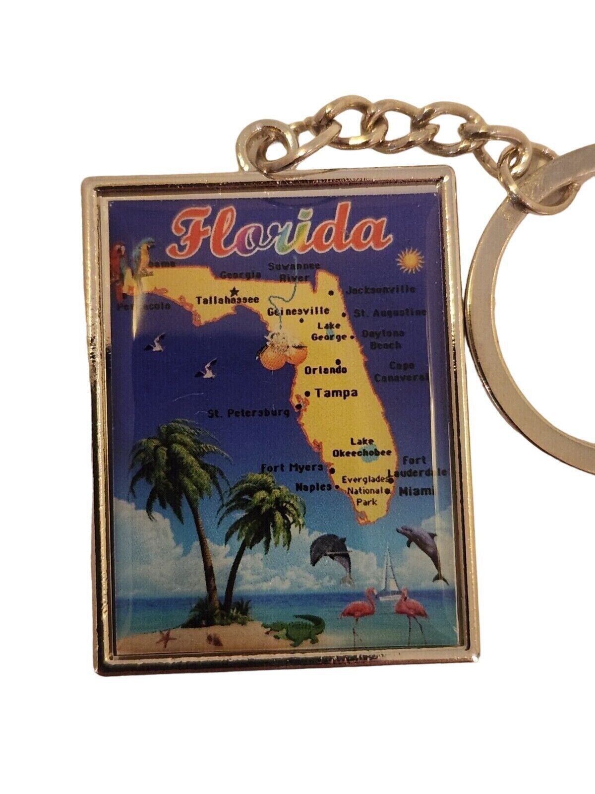 Florida Keychain Metal with State Map with Cities Highlighted Beach ...