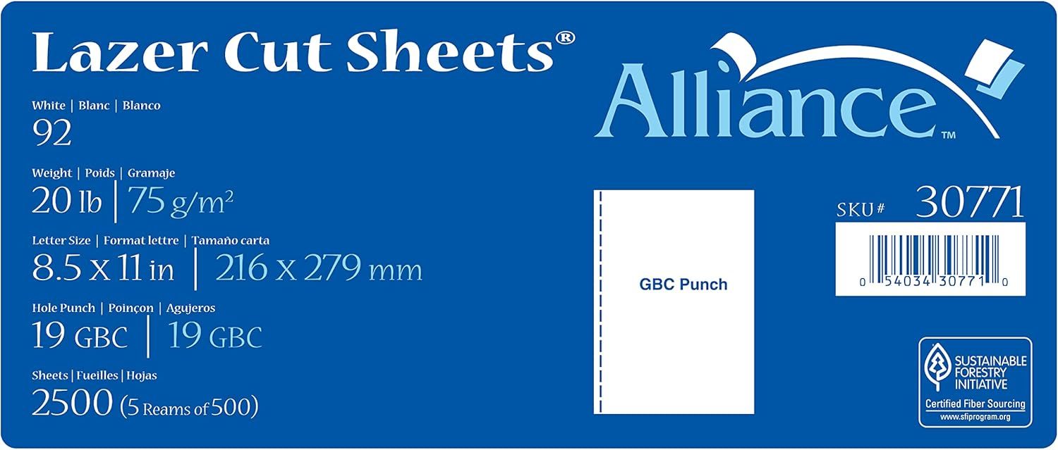 Prepunched Paper Alliance Laser Cut Sheet 19 Hole Gbc 8.5 X 11, 2500 ...