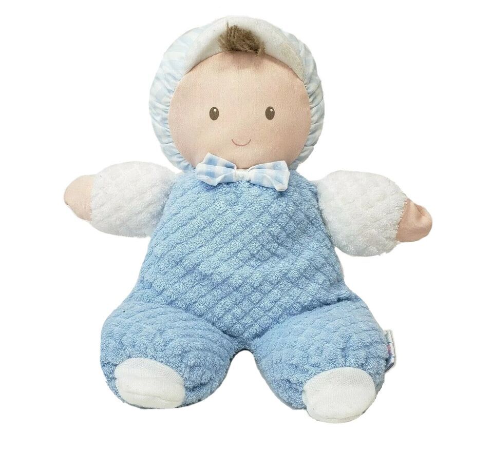 10" VINTAGE EDEN BABY BLUE & WHITE BOY DOLL BROWN HAIR STUFFED ANIMAL ...