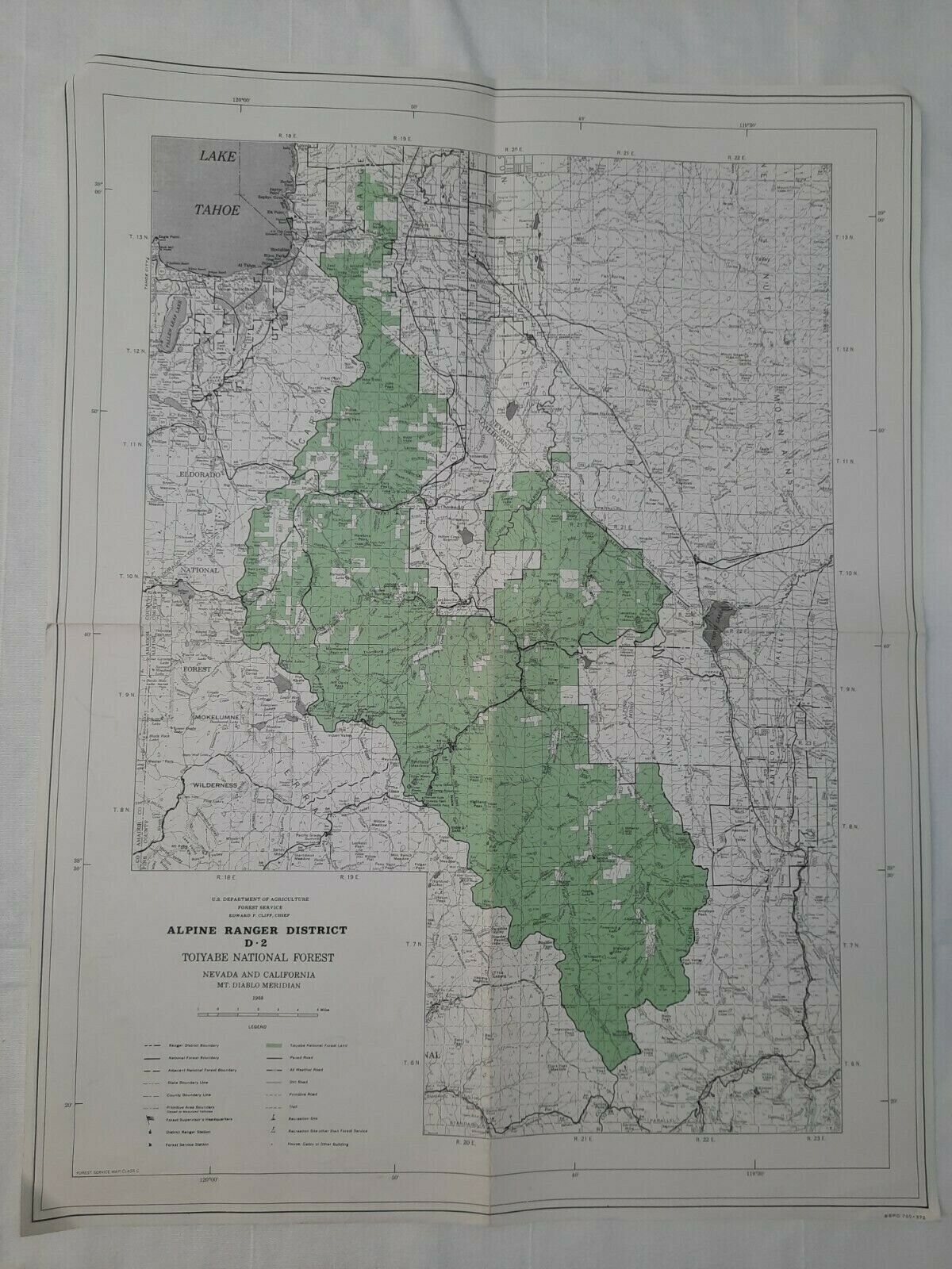 1968 TOIYABE National Forest Map CA Alpine Ranger District USDA ...