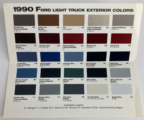 1990 Ford Light Truck Exterior Colors Showroom Sales Brochure Guide ...