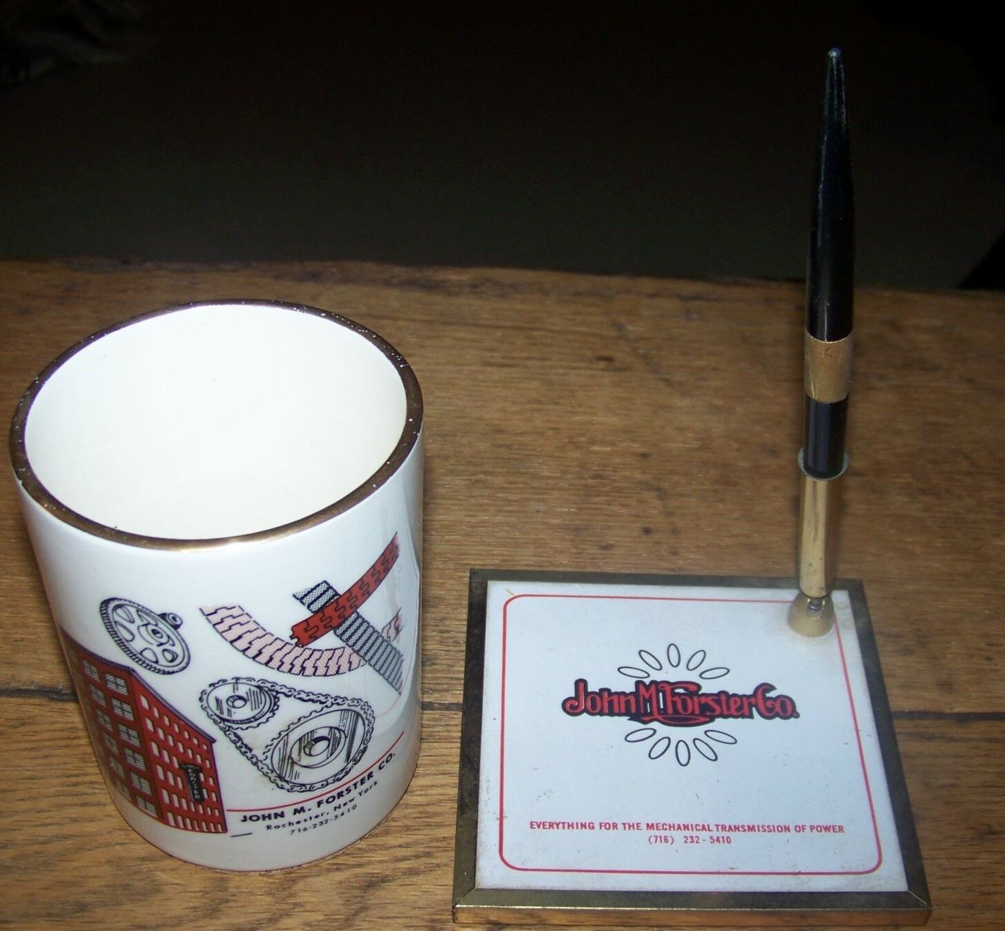 VINTAGE JOHN FORSTER CO DESK PEN SET ROCHESTER NY ADVERTISING MACHINE ...