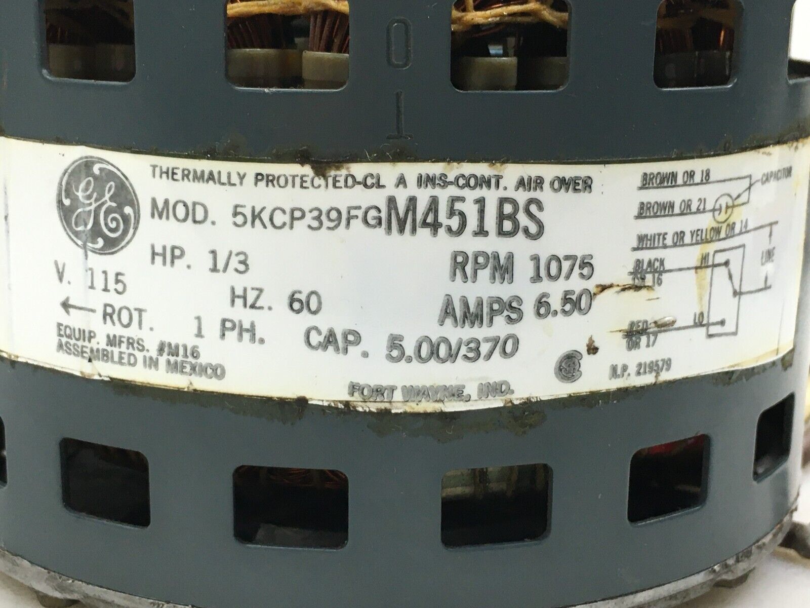 GE 5KCP39FGM451BS 1/3HP 1075RPM 115V Blower Motor M16 used #MC942 ...