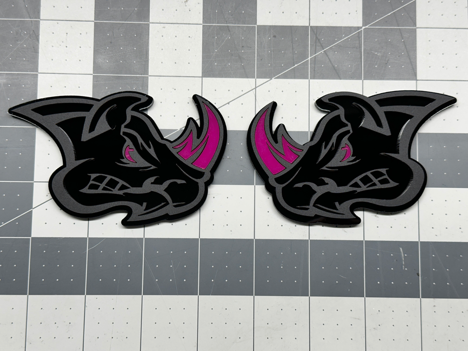 Pair Angry Rhino PINK Horn Black on Black Car Emblem Badge Custom ...