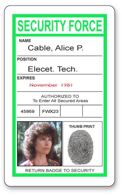 ALICE CABLE SWAMP Thing Name Badge Halloween Costume Cosplay Prop ...