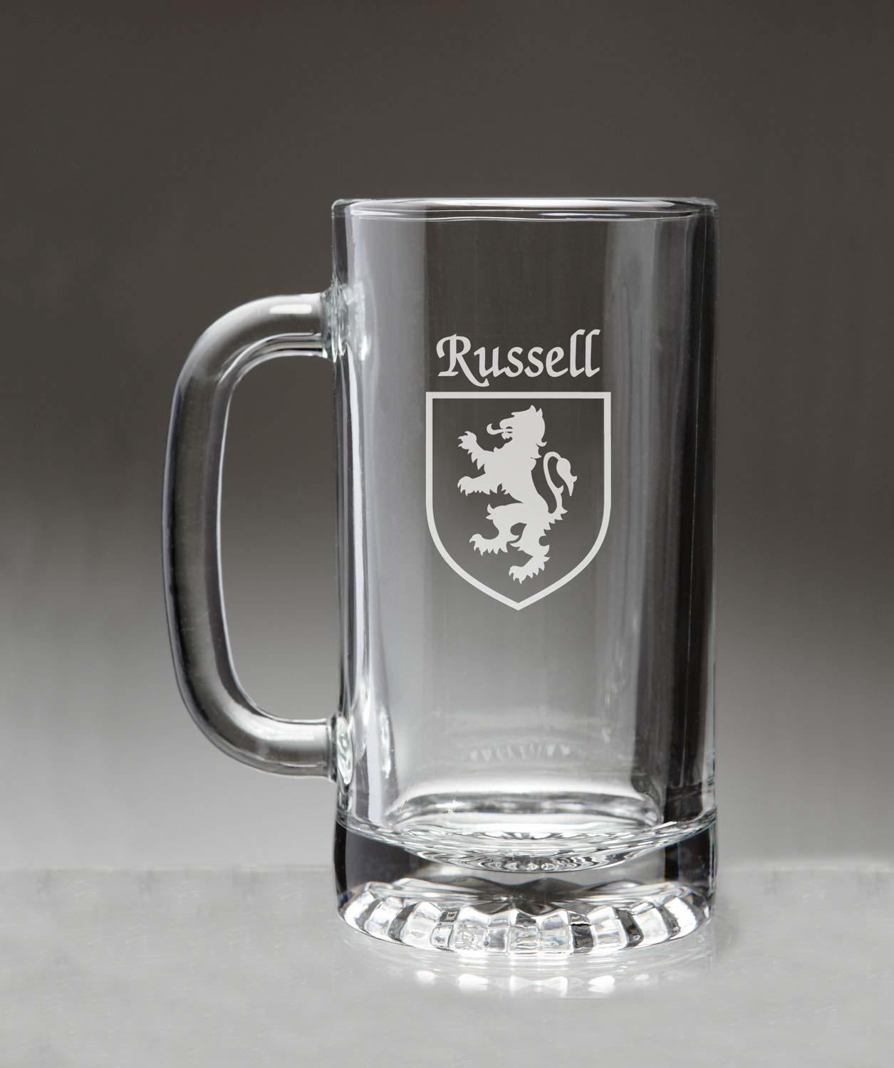 Russell Irish Coat of Arms Glass Beer Mug (Sand Etched) - Equipment
