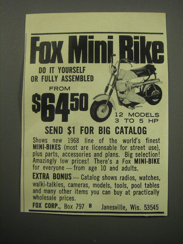 1968 Fox Mini Bike Ad - Fox Mini Bike do it yourself or fully assembled ...