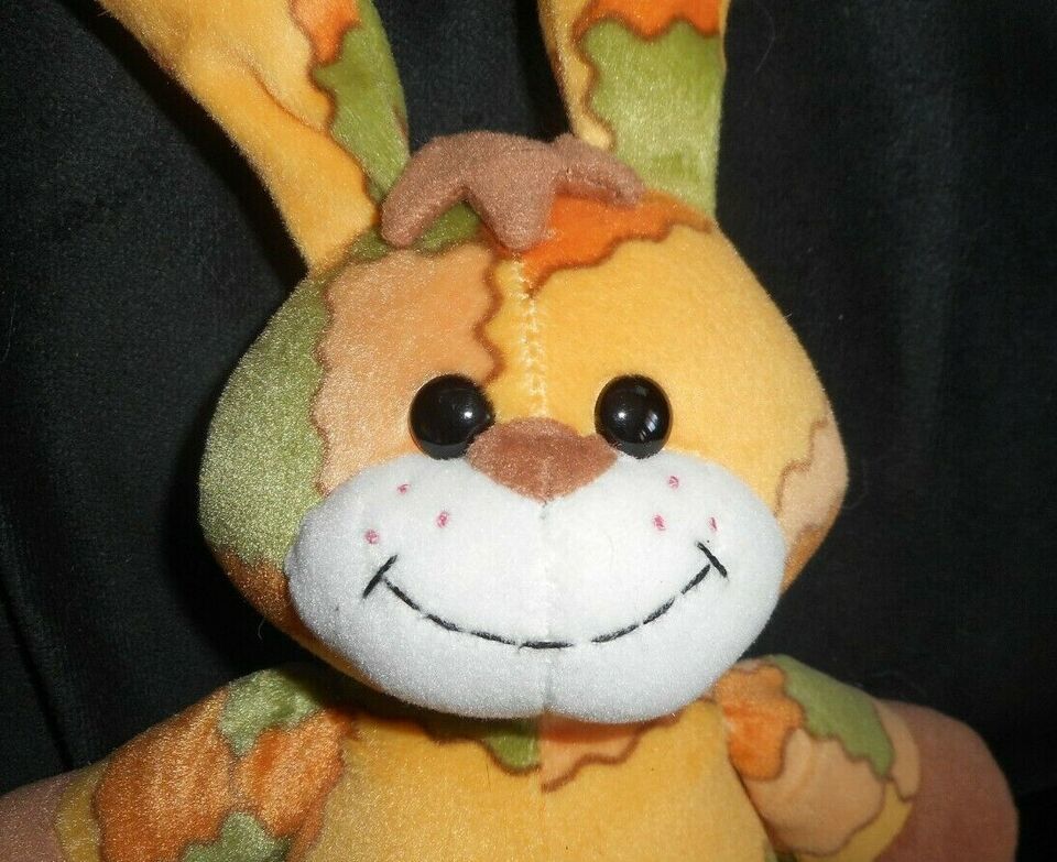 GUND THREADS PATCHWORK RAGS ORANGE & GREEN BUNNY RABBIT STUFFED ANIMAL ...