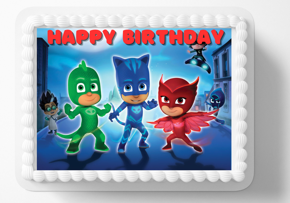 Pj Super Hero Mask Edible Image Personalized Edible Happy Birthday Cake ...