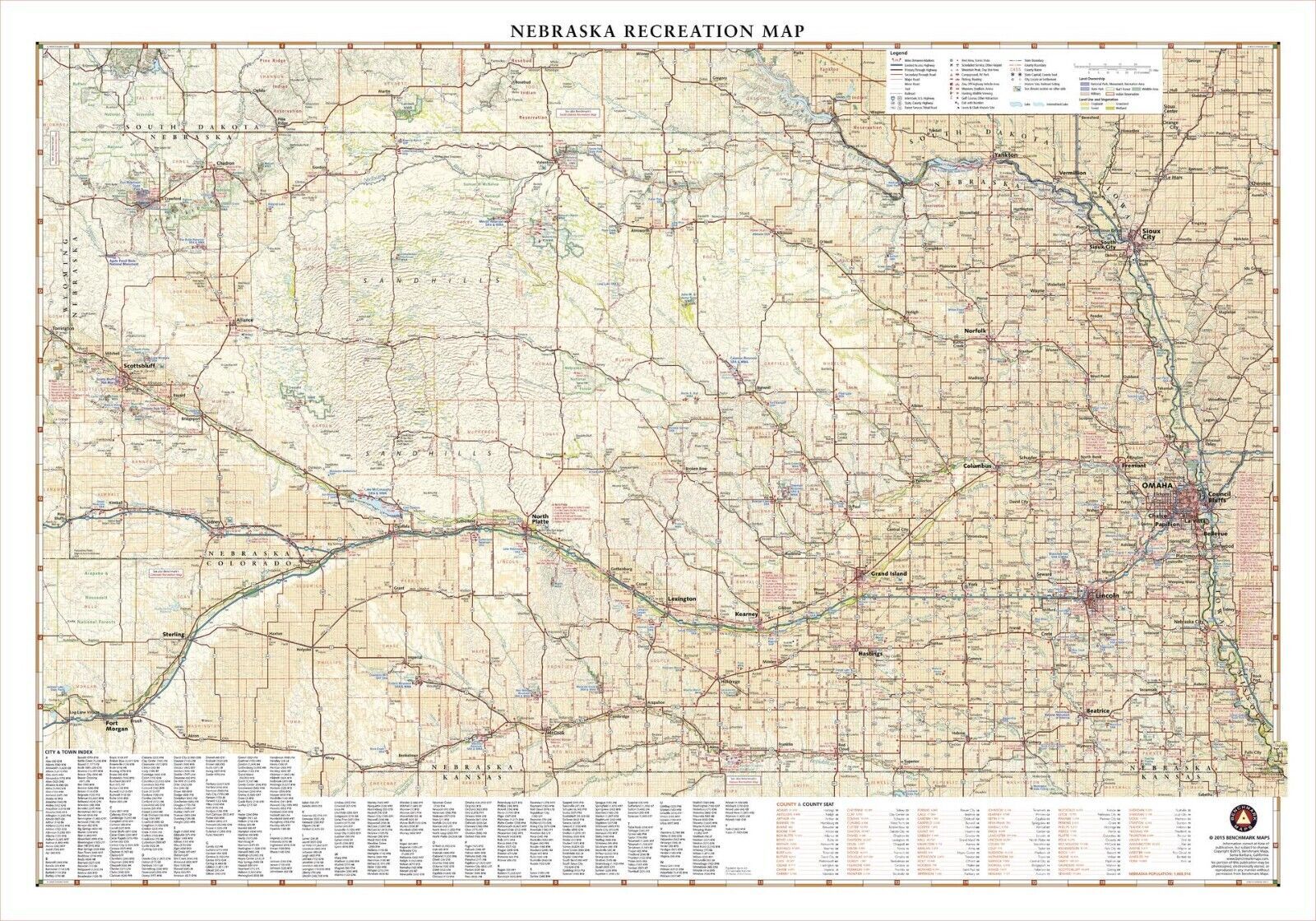 Nebraska Recreation Laminated Wall Map (MSH)(BM) - Maps & Atlases