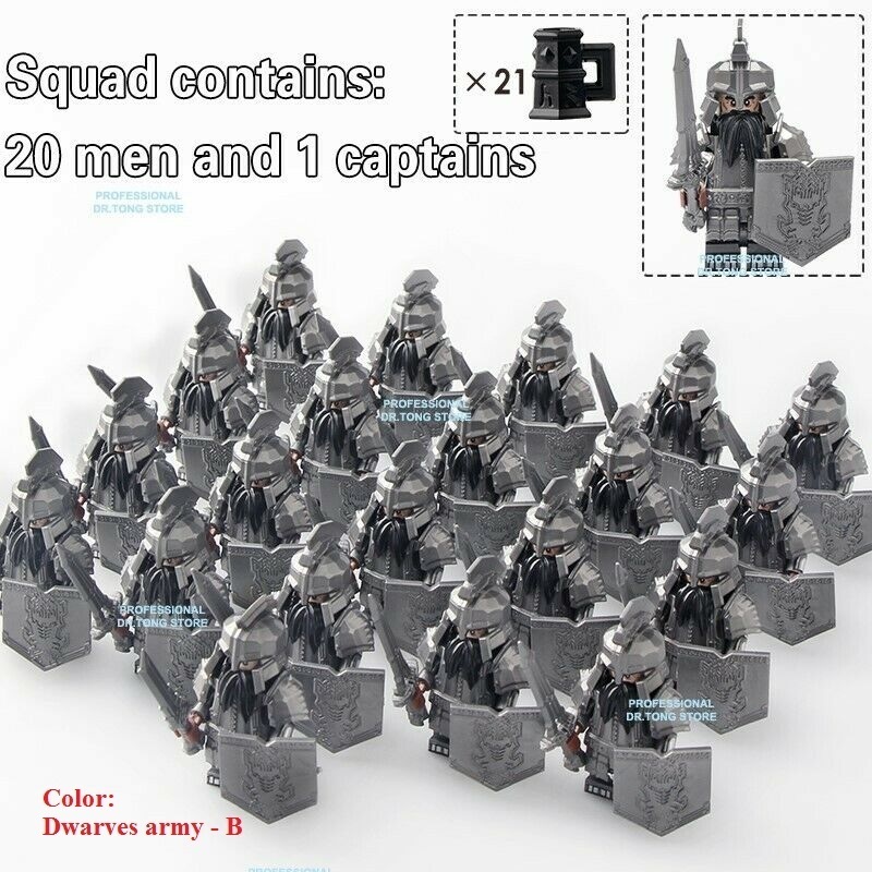 LOTR High Elves Infantry & Dwarf Infantry Army Set 21 Minifigures Lot ...