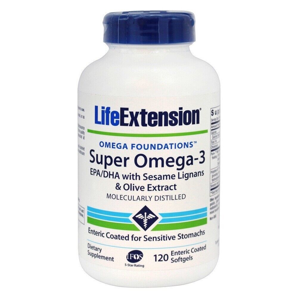 Life Extension Super Omega-3 EPA/DHA w/Sesame Lignans&Olive,120 Enteric ...