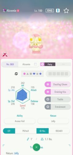 Pokemon Sword Alcremie Ruby Swirl Star form level 100 6IV Pokémon Home ...